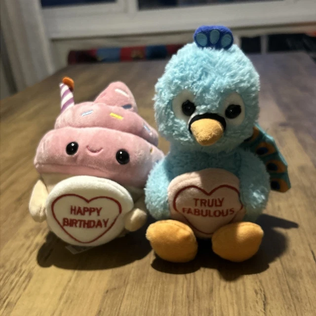 SWIZZLES LOVE HEARTS Plush Toys Soft Toys x 2 Pink & Blue Soft Toys ...