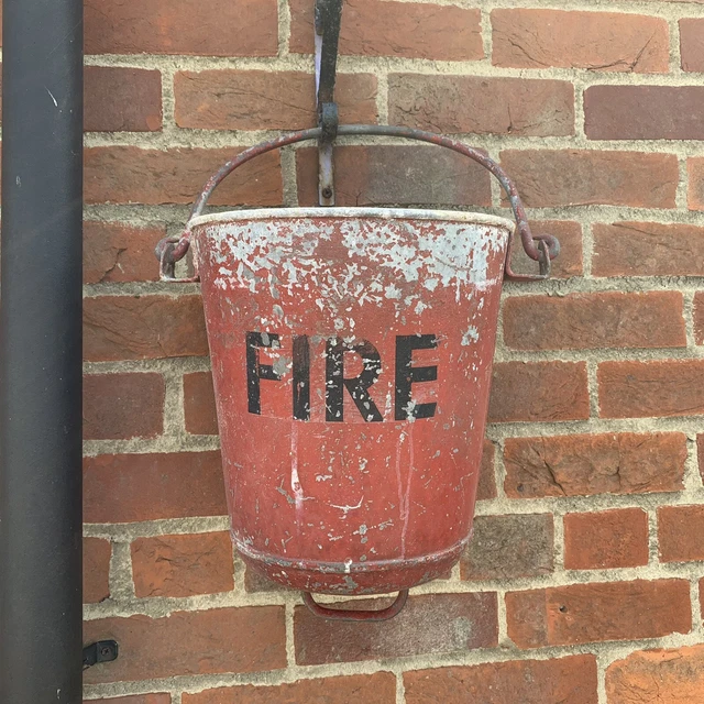 VINTAGE RED DOMED Hanging Fire Bucket + Original Hook Reclaimed Feature ...