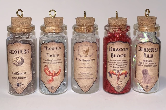 5 HARRY POTTER GLASS CHRISTMAS ORNAMENTS POTIONS Dragon Blood ...