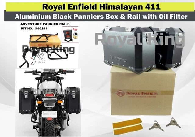 ROYAL ENFIELD "Aluminum Black Panniers Box & Rail with Oil Filter ...
