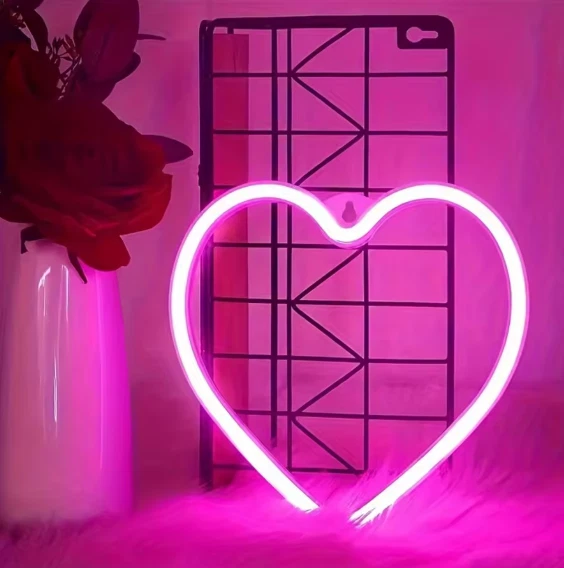 HEART SHAPE SIGN Pink USB Atmosphere Led Neon Light Wall Mounted Night ...