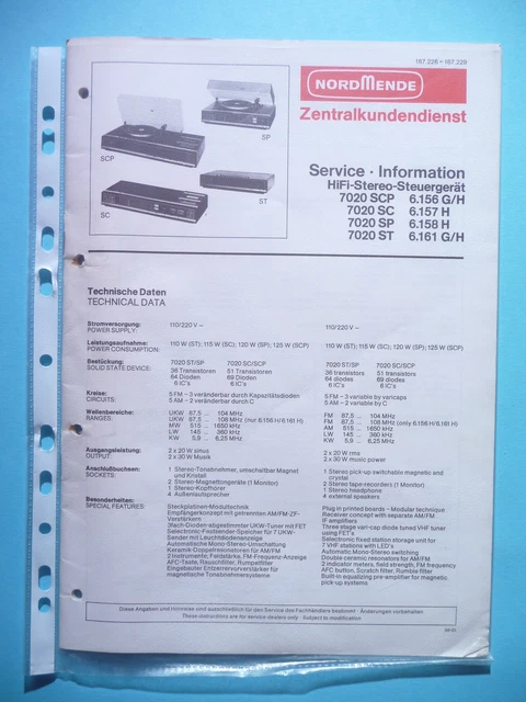 SERVICE MANUEL D'INSTRUCTIONS pour Nordmende 7020 Scp / Sc / Simple ...