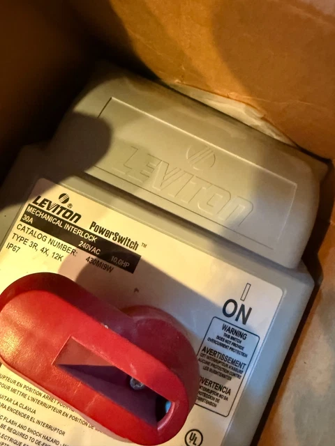 LEVITON POWERSWITCH MECHANICAL Interlock Switch ON OFF 430MI9W 3R 4X ...