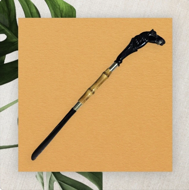 VINTAGE JAPAN BAMBOO Shaft Black Equestrian Horse Head Shoehorn 15 ...