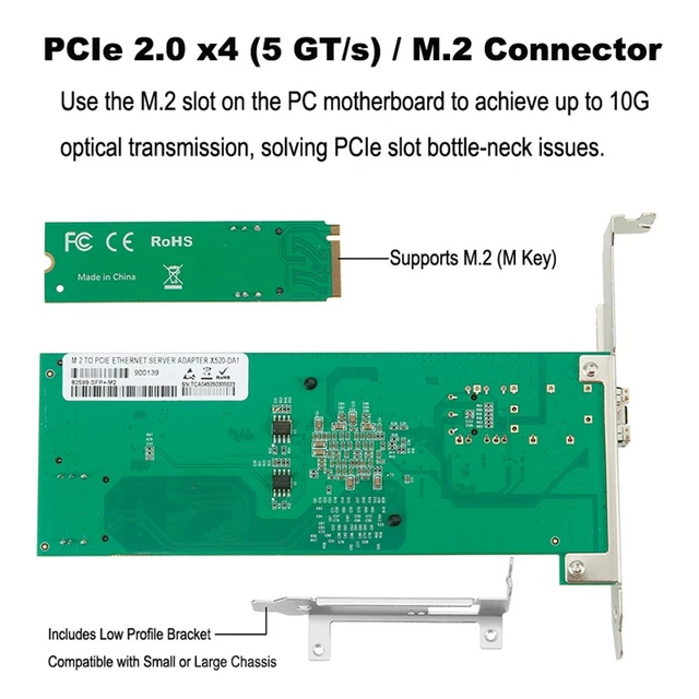 M.2 TO SINGLE Port 10G SFP+ Fiber Optic Card JL82599EN Chip X520-DA1 ...