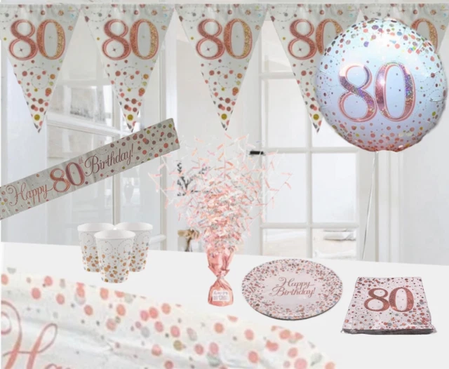 AGE 80/80TH WHITE Rose Gold Birthday Party Decorations Balloons Bunting ...