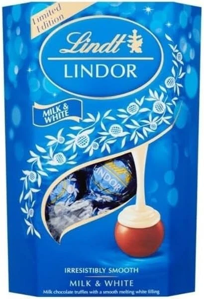 LINDT LINDOR MILK and White Chocolate Truffles Box - Approx 16 balls ...
