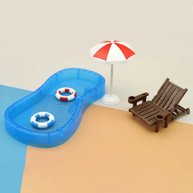 MINI DOLLHOUSE SWIMMING Pool Chair Umbrella Miniature Micro Landscape ...