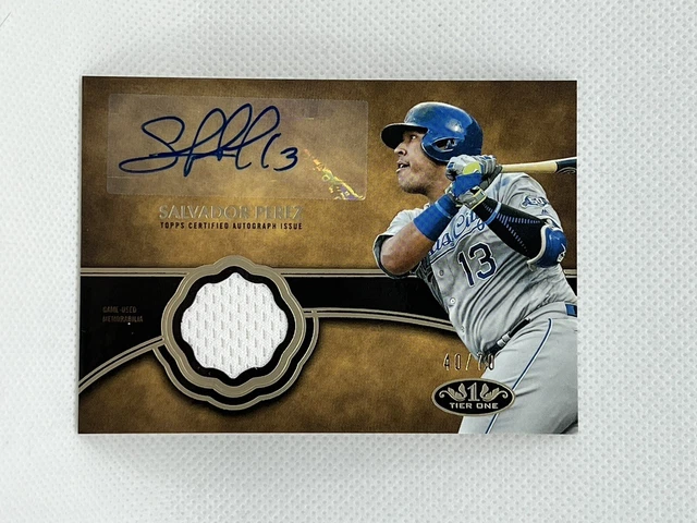 CARTE SIGNÉE TOPPS Tier One Relique 2019 40/70 Kc Royals Salvador Perez ...