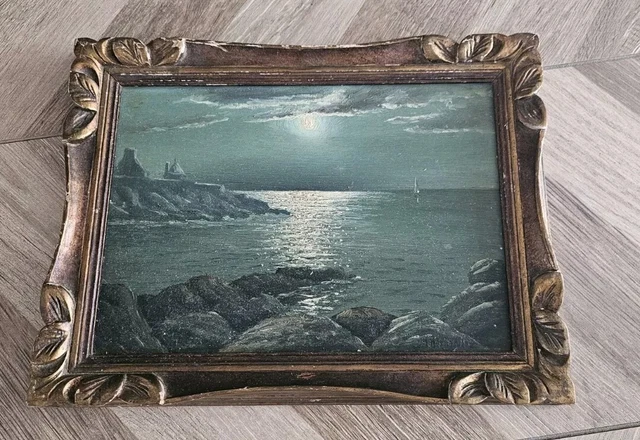 TABLEAU HUILE MICHEL HERNANDEZ Paysage Marine Bateaux Clair De Lune A Lomener EUR 490,00 ...