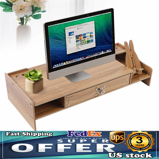 WOOD MONITOR RISER with Drawer Computer/Laptop/PC Stand for Desk ...