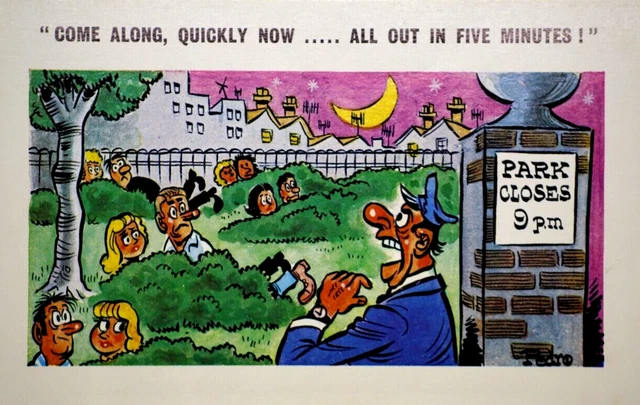 POSTCARD SEASIDE COMIC Saucy Risqué Policeman Park Romance Bush Sunny ...