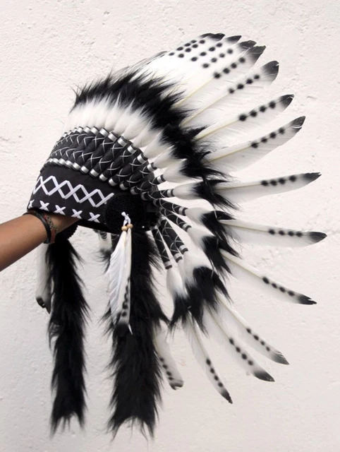 55CM BLACK AND White Feather Indian Native Chief Headdress Costume ...