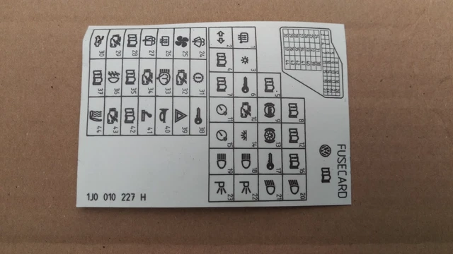 VW GOLF MK4 1.9 TDi INTERIOR FUSE BOX CARD DIAGRAM FUSECARD EUR 13,60 ...