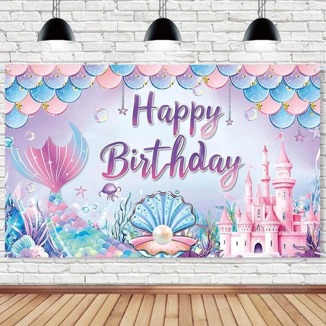 MERMAID BIRTHDAY PARTY Banner Backdrop Decorations Mermaid Happy ...