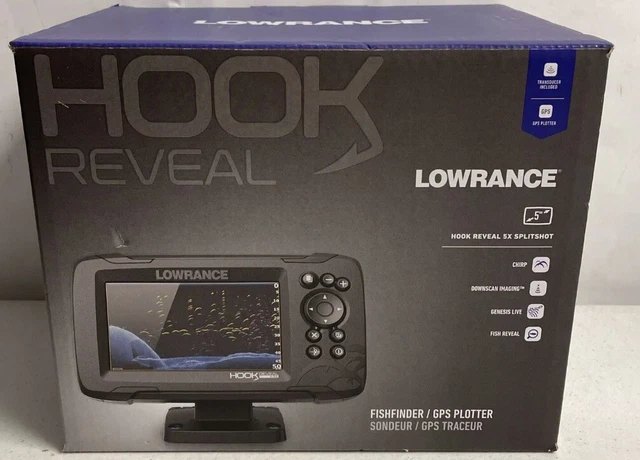 LOWRANCE HOOK REVEAL 5x Splitshot Fishfinder GPS Plotter W/ Transducer ...