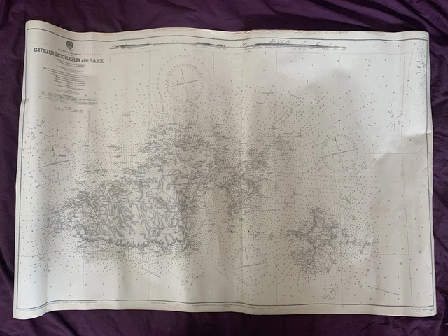 VINTAGE 1945 ADMIRALTY Nautical Chart Guernsey, Herm & Sark 42" x 28" £ ...