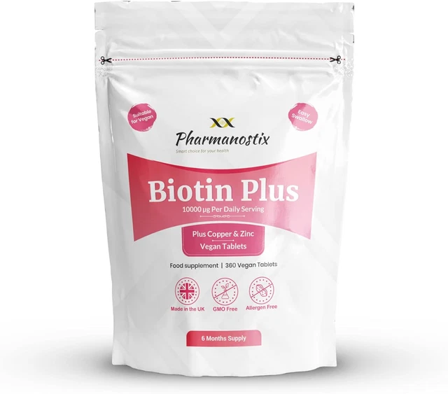 BIOTIN PLUS 360 Vegan Tablets - Enhanced with Zinc & Copper - Biotin ...