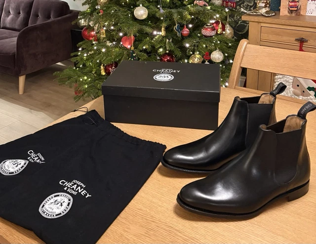 JOSEPH CHEANEY THREADNEEDLE Chelsea Boot Black Calf Leather Size 9.5 UK ...