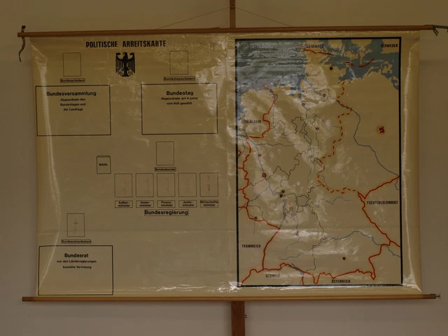 SCHULWANDKARTE POLITISCHE ARBEITSKARTE BRD 198x135 ~1970 Vintage École ...