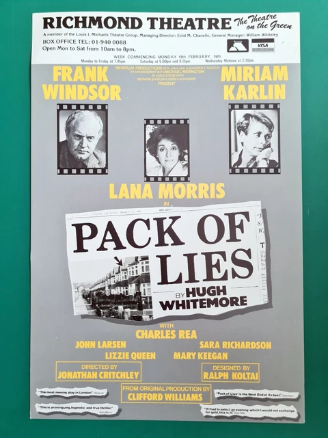 FRANK WINDSOR MIRIAM KARLIN LANA MORRIS Pack of Lies Richmond Theatre ...