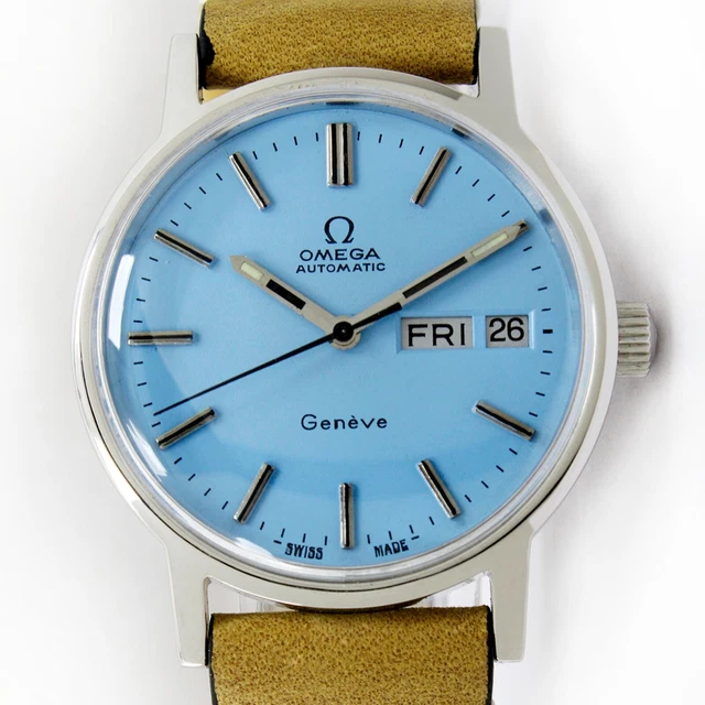 OMEGA GENEVE AUTOMATIC Blue Dial D/D Mens Vintage Steel Watch 1660117 £ ...