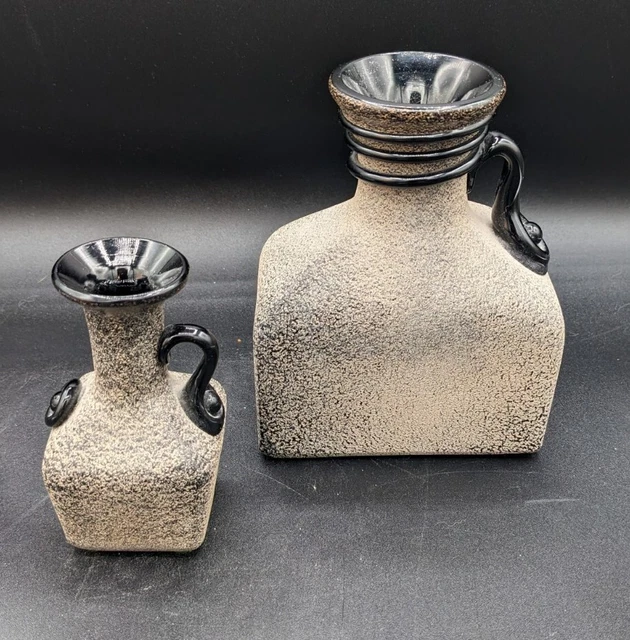 SCAVO GLASS LAFIORE Square Vases Black Glass Detail Vintage set of 2 ...