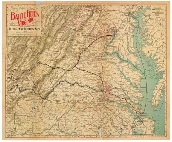 1864 MAP| MAP showing the location of battle fields of Virginia| Civil ...