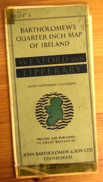 BARTHOLOMEW'S QUARTER INCH Paper Map of Ireland Sheet 3 Wexford and ...