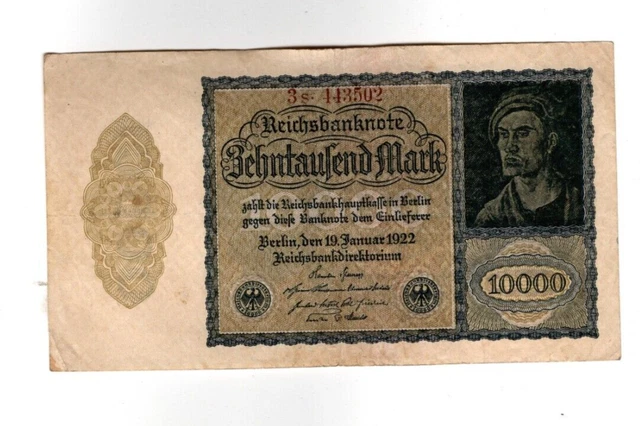 GENUINE 10000 MARK German weimar inflation banknote 1922 fine cond ...