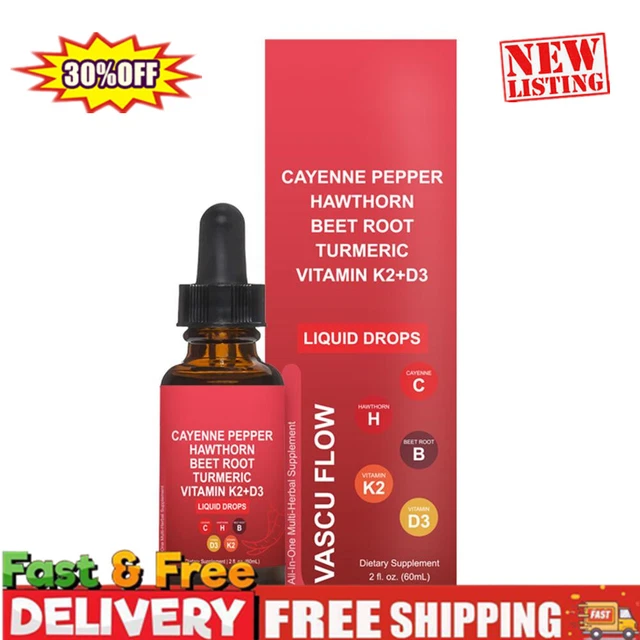 CAYENNE PEPPER HAWTHORN Beet Root Turmeric Vitamin K2+D3 Liquid Drops ...