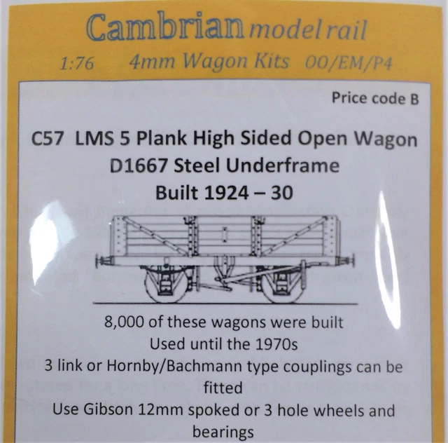 CAMBRIAN MODELRAIL, C057, LMS 5 Plank High Sided Open Wagon, D1667, 00 ...