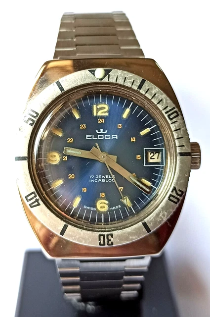 OROLOGIO ELOGA SWISS made diver vintage mechanical watch incabloc 17 ...