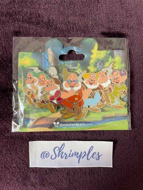 DISNEY PIN PARIS Snow White SEVEN DWARVES JUMBO NEW on Card OE HTF £32. ...