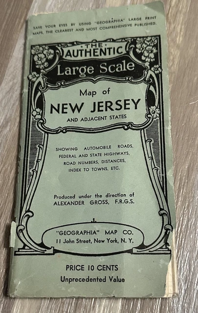 ANTIQUE “GEOGRAPHIA” MAP Co. Authentic Large Scale Map Of New Jersey £ ...