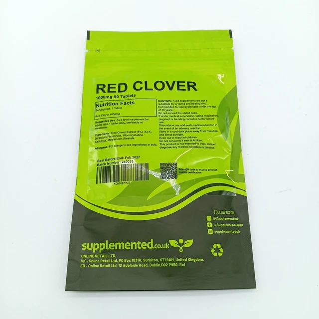 RED CLOVER EXTRACT 1000mg 90 Tablets Vegan Menopause Hot Flushes Female ...