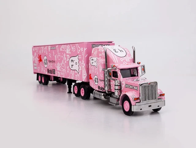 FW 1:64 PINK 43 Peterbilt King Hauler Trailer Truck Model Diecast Metal ...