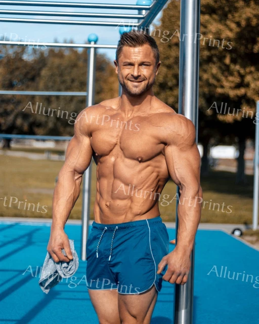MALE MODEL PRINT Beefcake Handsome Shirtless Muscular Slender beard ...