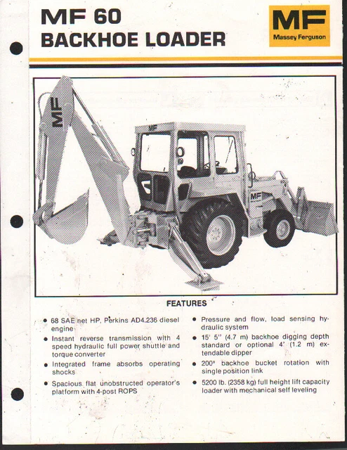 MASSEY FERGUSON &MF 60" Tractor Backhoe Loader Brochure Leaflet £7.50 - PicClick UK