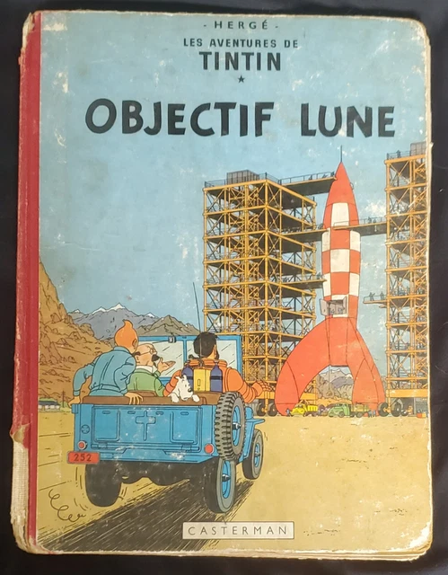 TINTIN OBJECTIF LUNE EO belge 1953 Hergé Casterman Dos rouge B8 EM EUR ...
