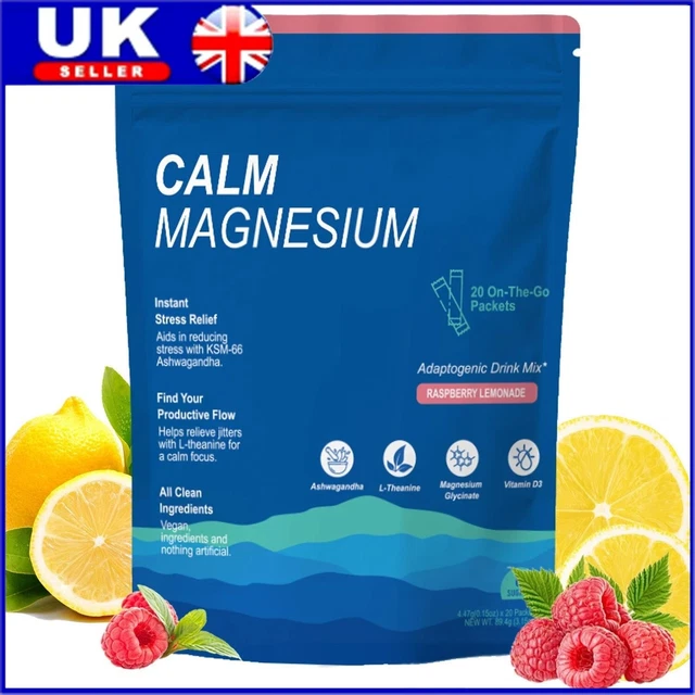 CALM MAGNESIUM RASPBERRY Lemonade Adaptogenic Drink Mix Stress Relief ...