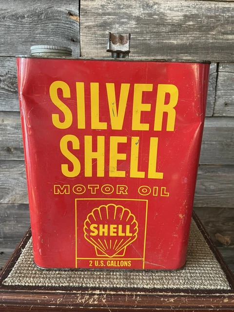 VINTAGE SILVER SHELL Motor Oil Can 2 Gallon Oil Can Shell $60.00 ...