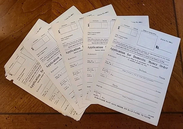 VINTAGE 1909 APPLICATION for Domestic Money Order Forms Set Five (5 ...
