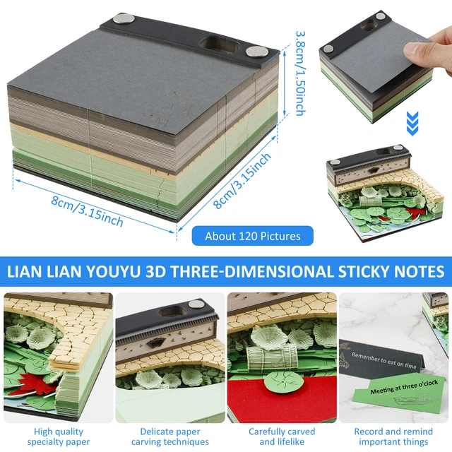 3D MEMO PAD Lotus Pond Note Pad Tear-Away Art Note Pad DIY Pad Paper ...