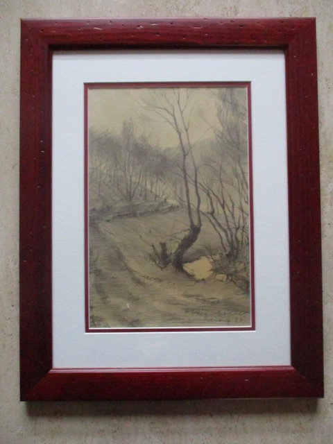ANCIEN DESSIN AU crayon dans encadrement moderne, arbres / paysage ...