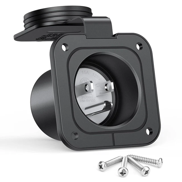 EXTRACTME 15 AMP Flanged Inlet 125V, NEMA 5-15 Shore Power Plug 125V ...