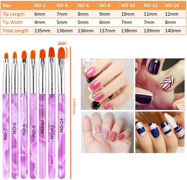7 PCS ACRYLIC Nail False Tips Builder Brush Pen Drawing Brushes Pen ...
