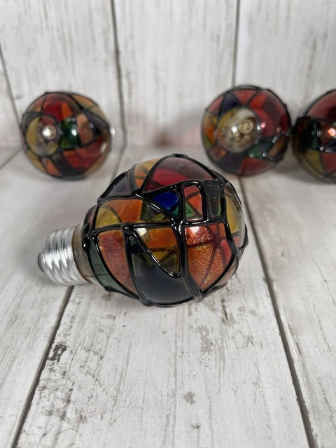 GE UNIQUE FESTIVE Hand Painted Stained Glass Light Bulbs 25-Watt $30.00 ...