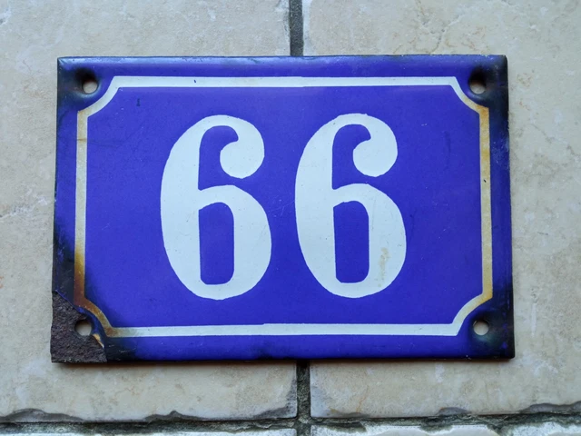 ANCIENNE PLAQUE EMAILLÉE de numéro de rue N°66 en Fer EUR 5,00 - PicClick FR
