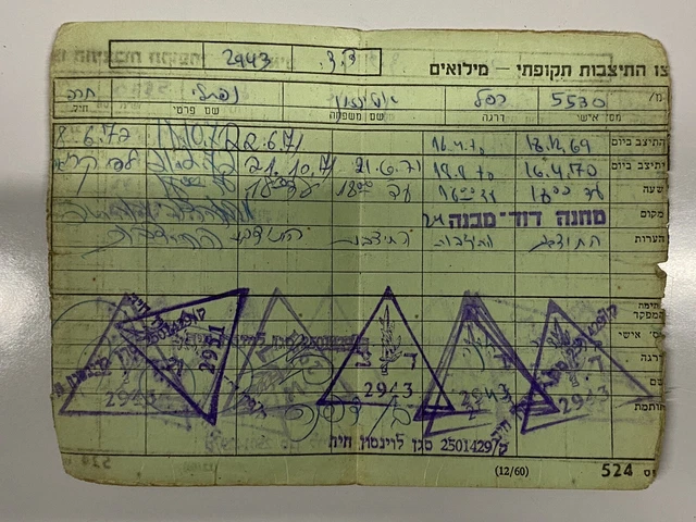 CARTE DE SOLDAT militaire israélien de Tsahal document de l'armée ...